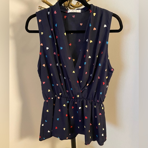 Modcloth | Tops | Modcloth Jessy B Blue Heart Print Top Large | Poshmark